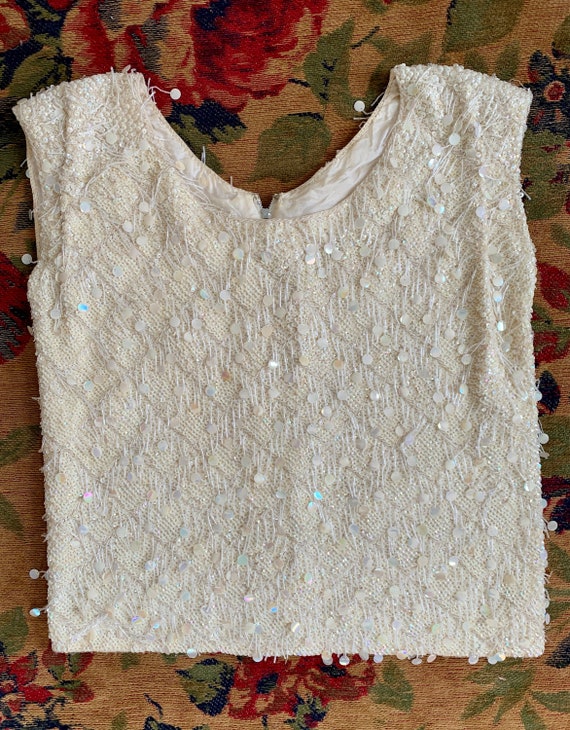 50s-early 60s white knit button down collared cardigan - Gem
