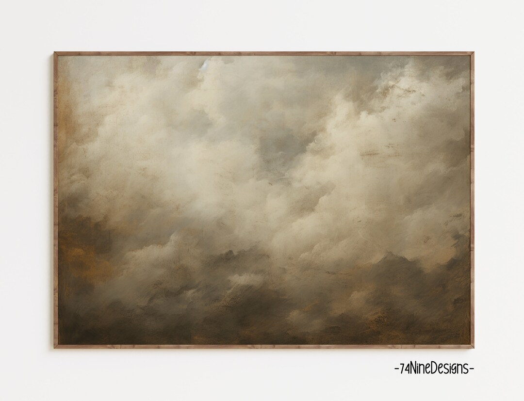 Cloudy Sky Painting, Cloudy Sky Wall Art, Cloudy Sky Print, Vintage ...