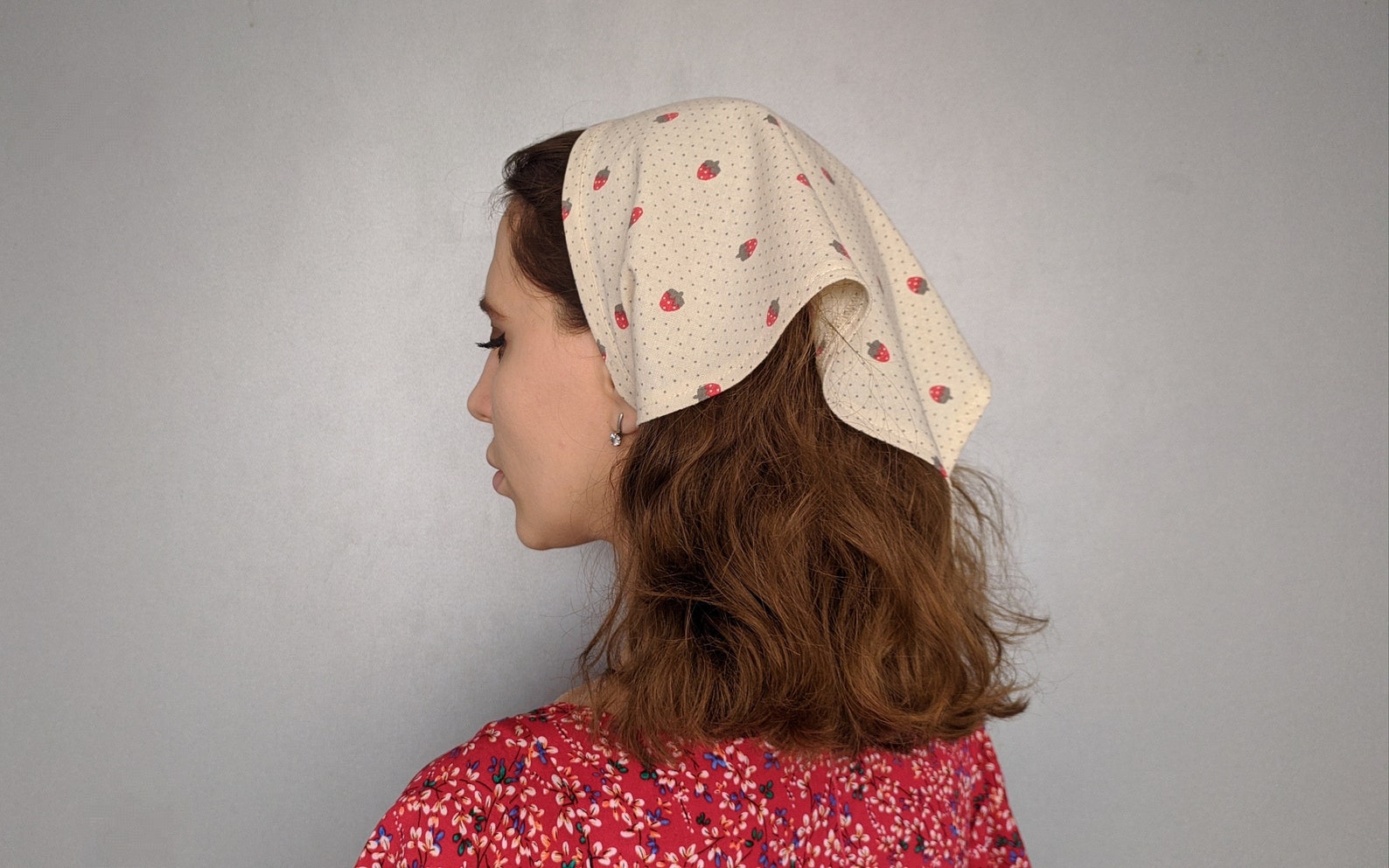 Cottagecore Hair Kerchief With Strawberry Summer Cotton | Etsy