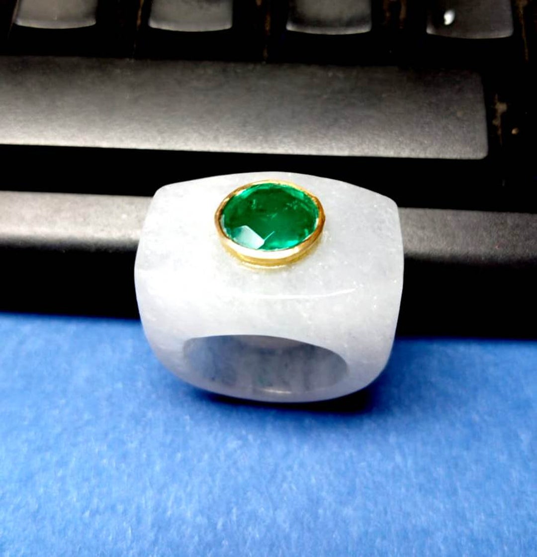 Crystal Quartz Ring / Sterling Silver Ring / Emerald Crystal - Etsy