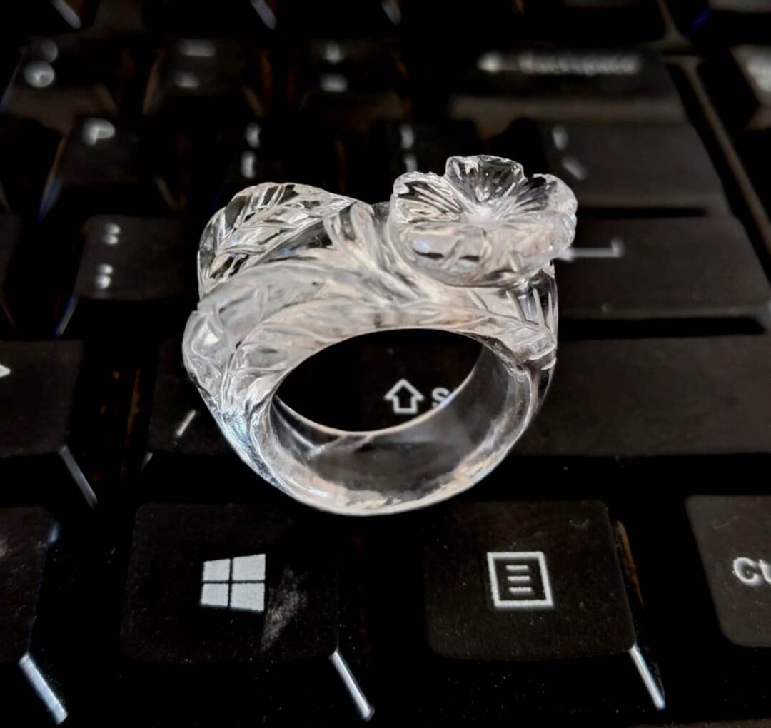 Clear Crystal Ring Rock Crystal Ring Genuine Hand Carved - Etsy