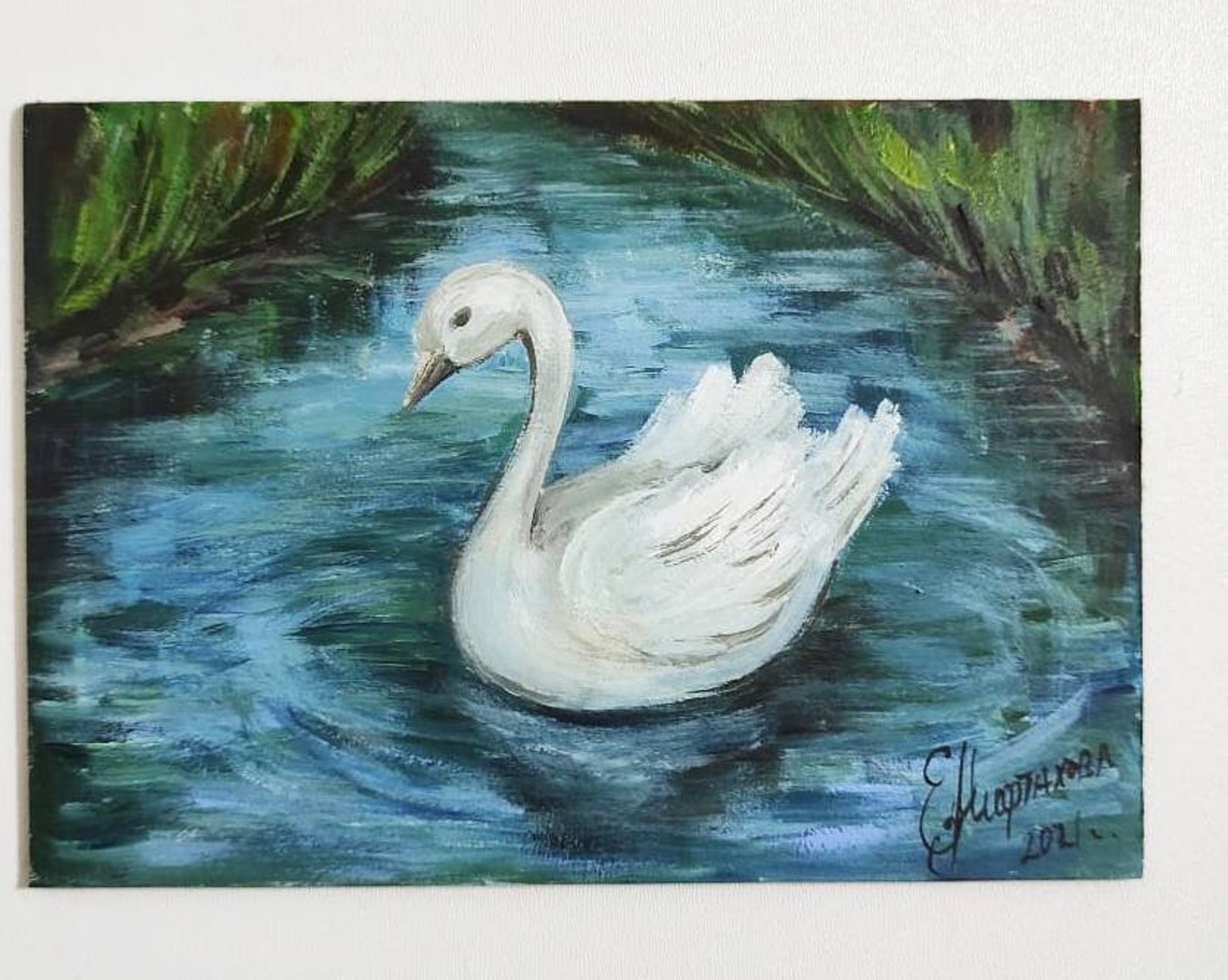 Swan oil painting Original painting Swan on the lake oil | Etsy
