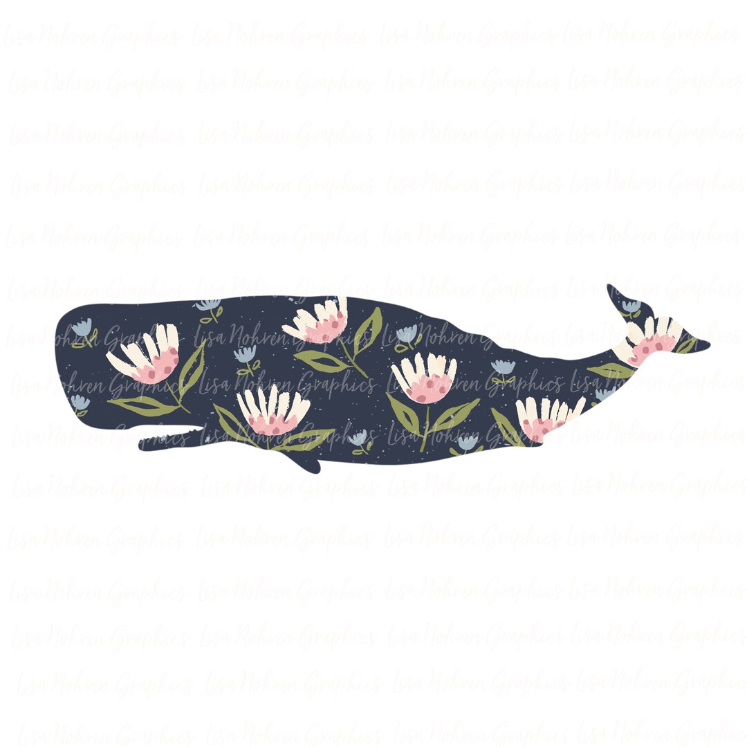Navy Blue Floral Whale Clipart PNG Transparent Clipart Graphic Art ...