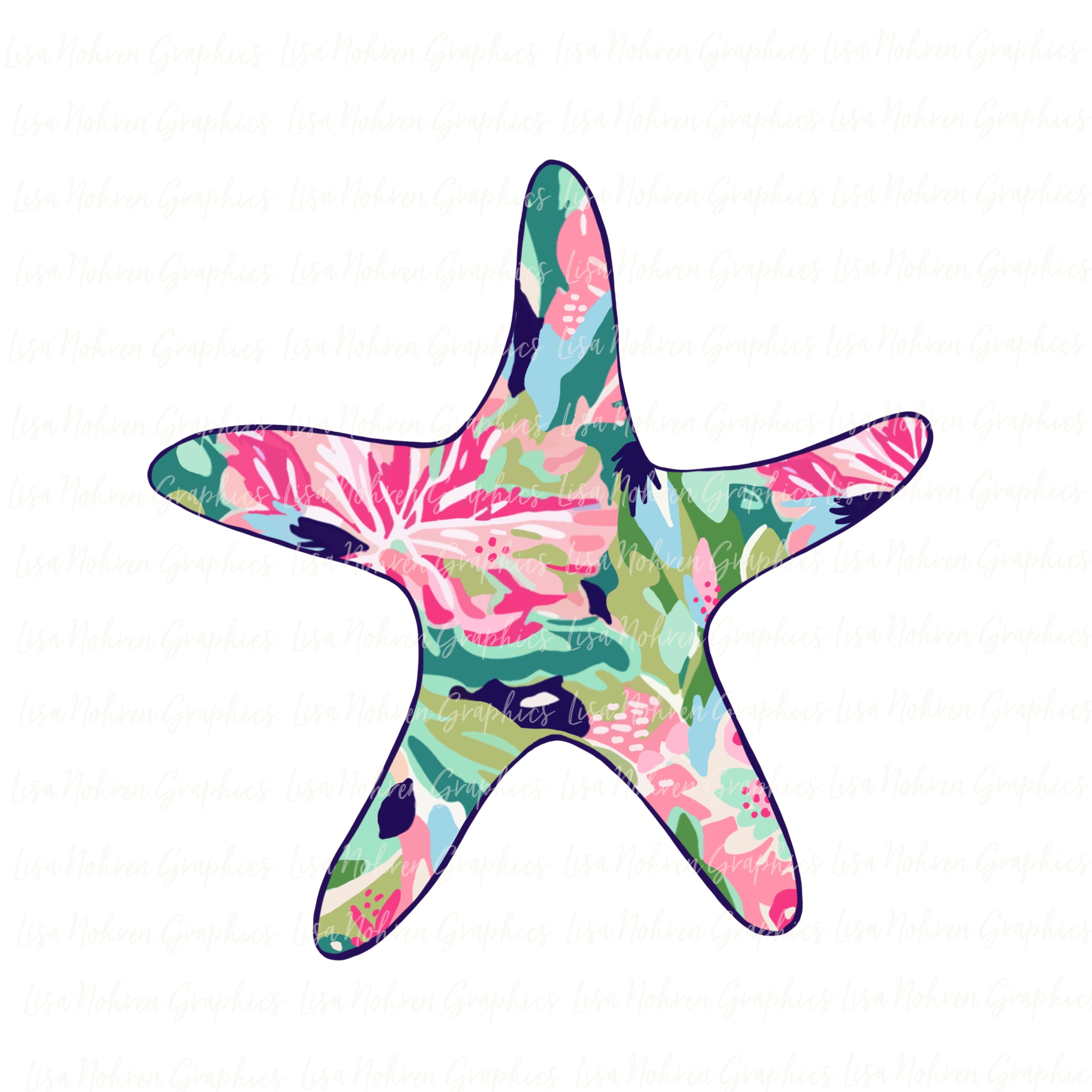 Colorful Preppy Starfish Sea Life PNG Clipart Graphic Art Sublimation ...