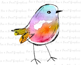 Colorful Cute Watercolor Bird PNG Clipart Graphic Art - Etsy