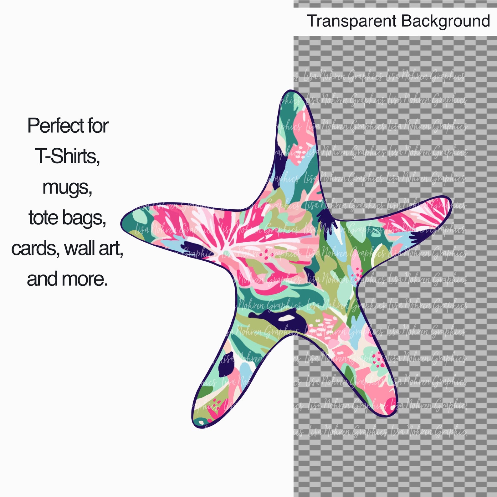 Colorful Preppy Starfish Sea Life PNG Clipart Graphic Art Sublimation ...