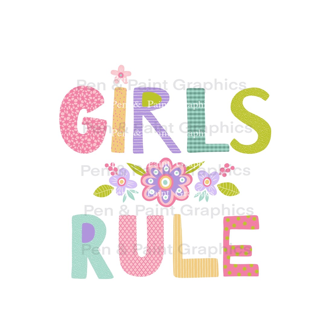 Girls Rule PNG Kids Nursery Art Sublimation Clipart Word Art ...