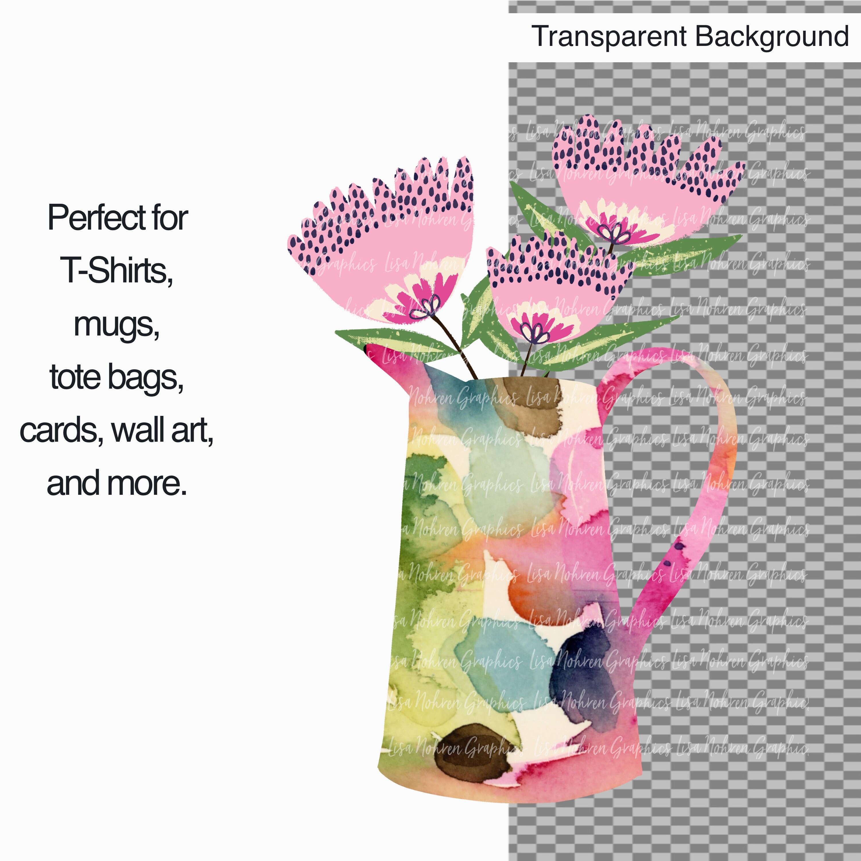 Colorful Flower Water Pitcher PNG Clipart Graphic Art Sublimation ...