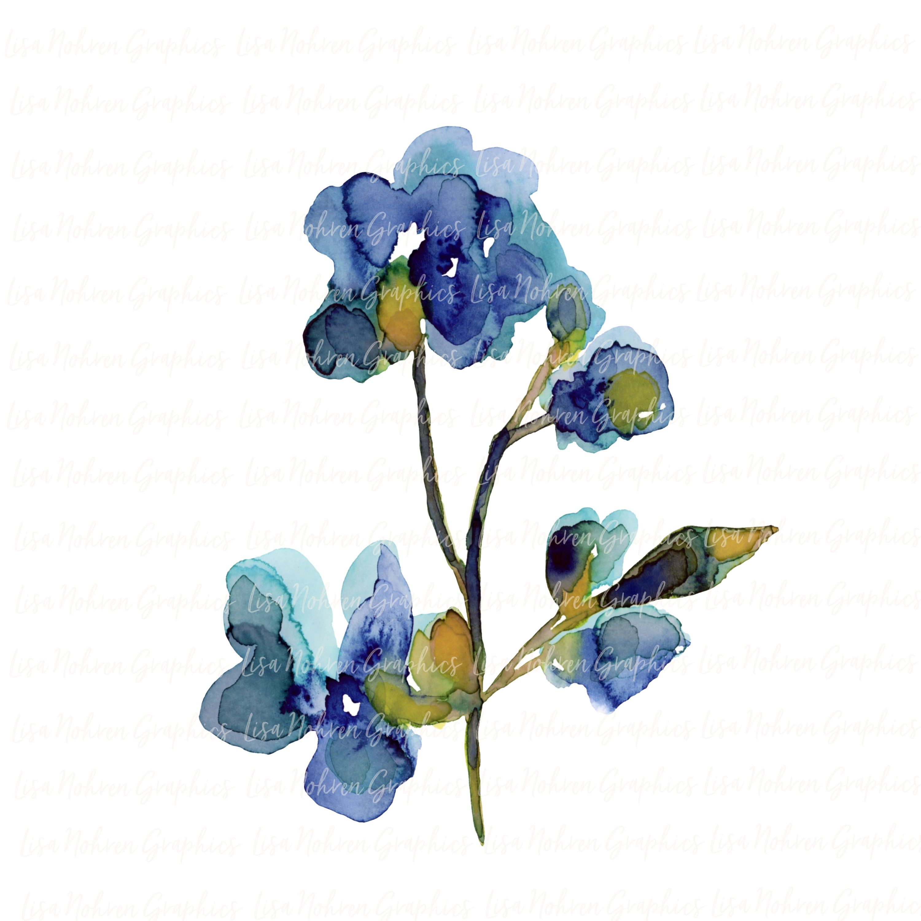 Blue Abstract Watercolor Flower Stem PNG Clipart Graphic Art - Etsy