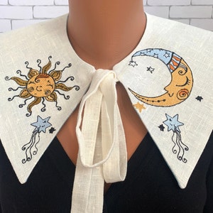 White Linen Collar Removable Embroidered Collar - Etsy