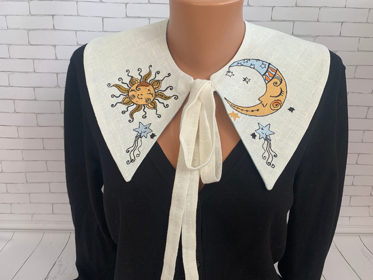 White Linen Collar Removable Embroidered Collar - Etsy