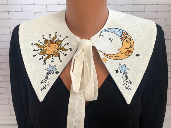 White Linen Collar Removable Embroidered Collar - Etsy
