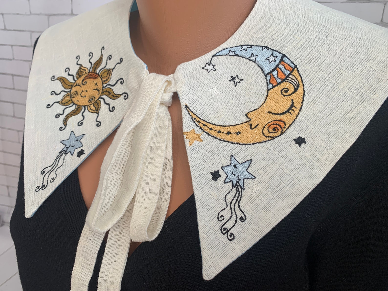 White Linen Collar Removable Embroidered Collar - Etsy