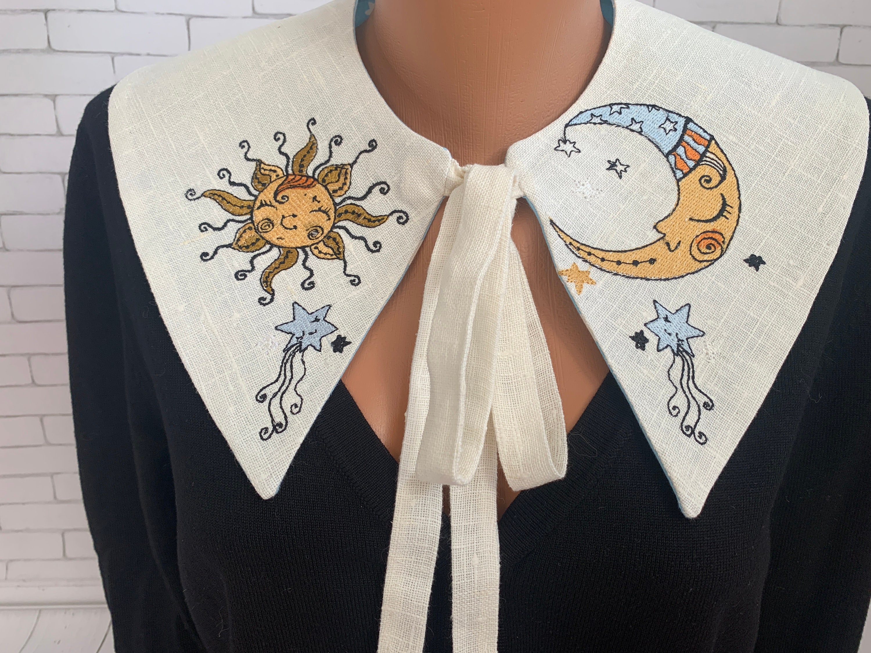 White linen collar removable embroidered collar Peter Pan | Etsy