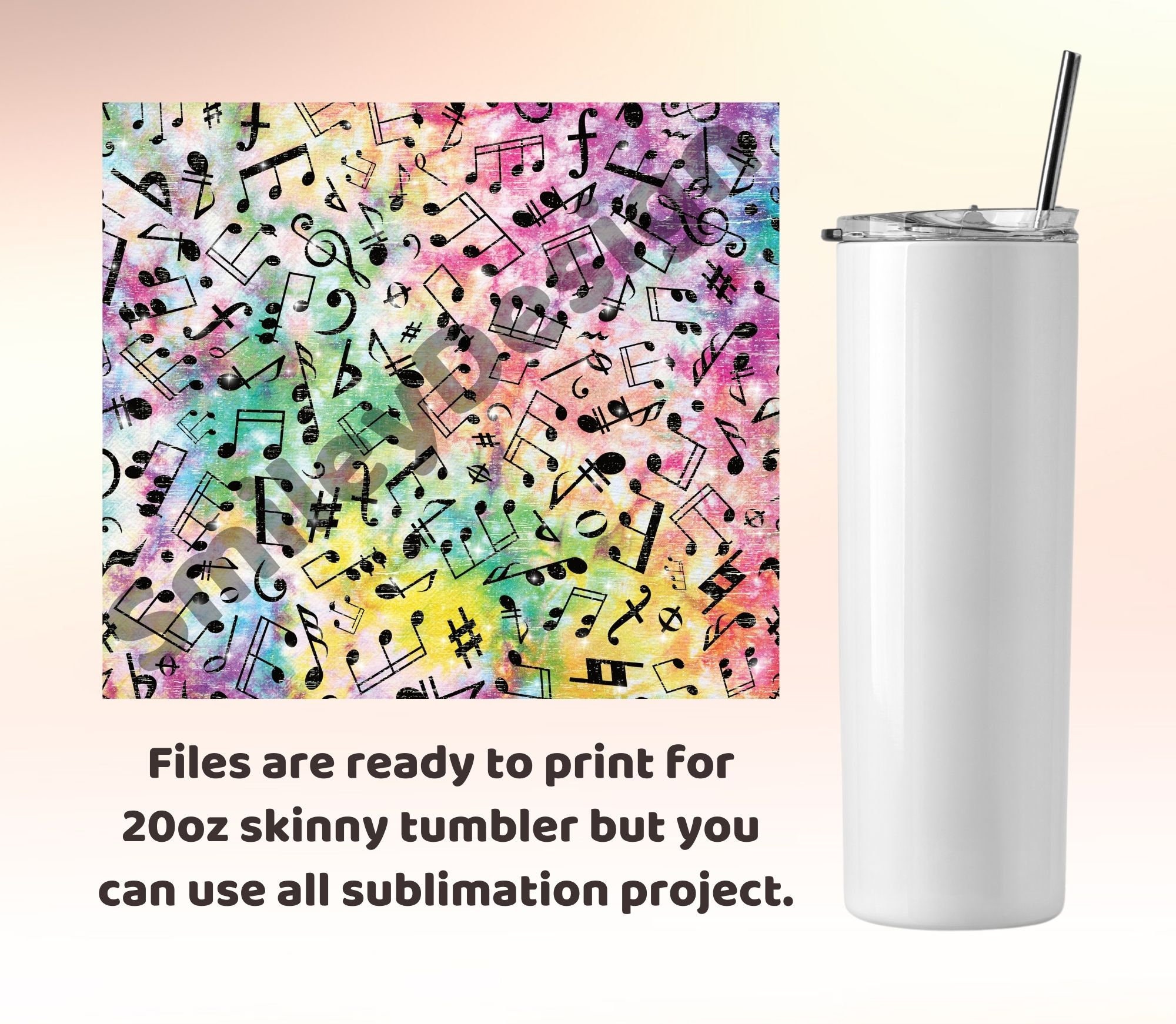 Music Note Tumbler Wrap Png Musical Notes Sublimation - Etsy
