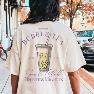 Bubble Tea Social Club Life Happens Boba Helps Oversized Shirt Retro Boba Lover T-shirt Food ...