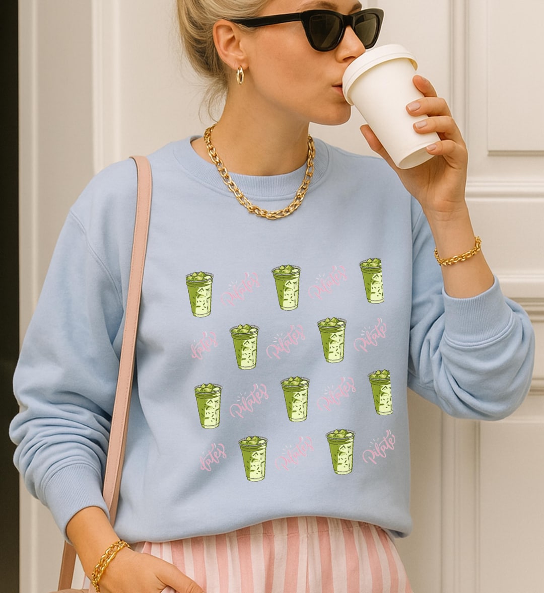 Iced Matcha Latte Pilates Girl Sweatshirt Funny Matcha Lover Gift Green ...