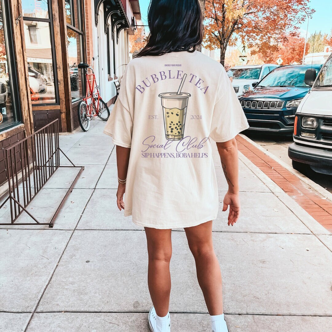 Bubble Tea Social Club Life Happens Boba Helps Oversized Shirt Retro ...