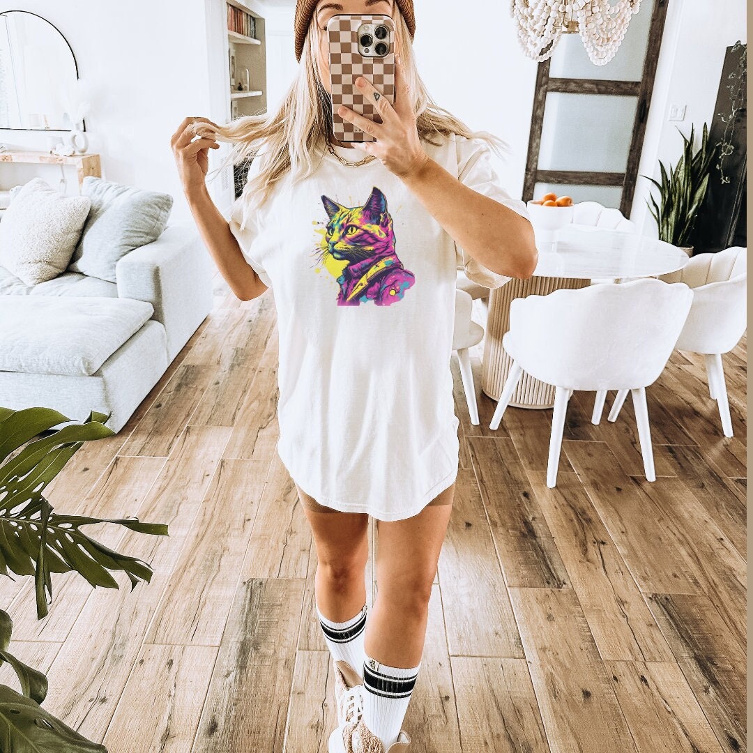 Psicodélico Weirdcore camisa de gato de gran tamaño Retro Estética ...
