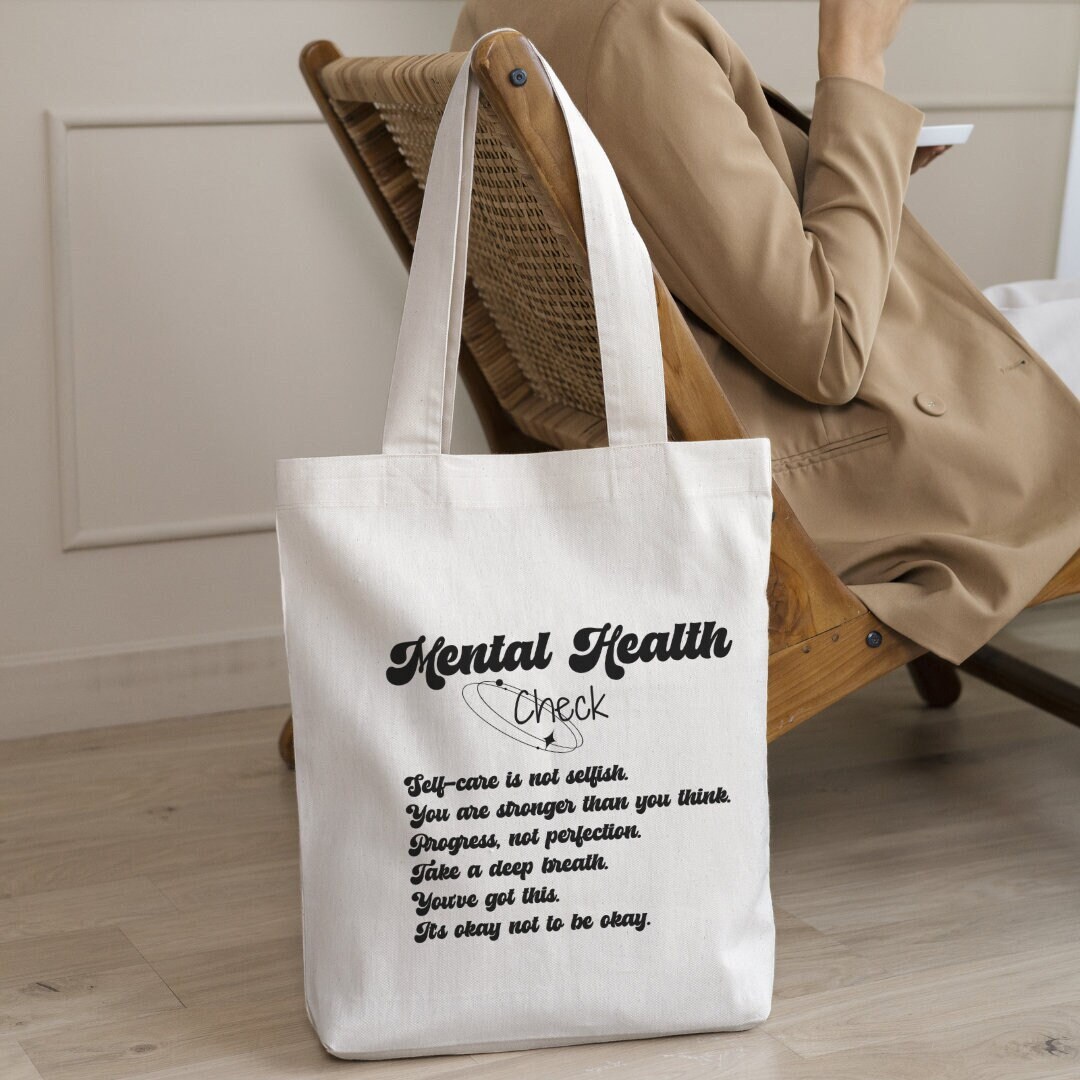 Mental Health Check Tote Bag Minimal Aesthetic Shopping Bag - Etsy