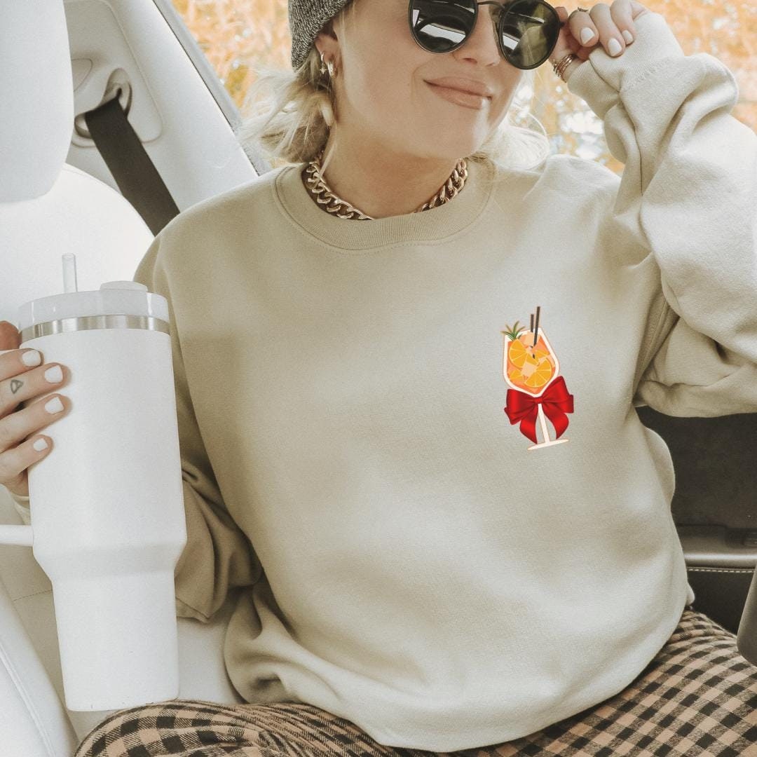 Aperol Spritz Red Bow Pocket Print Bestie Retro Sweatshirt Holy Aperoli ...