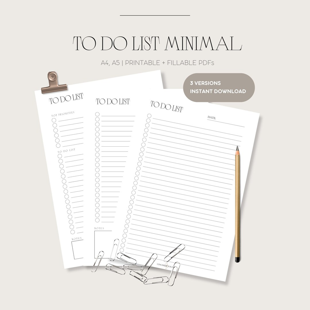 Printable to Do List Minimal 3 VERSIONS Daily Goal Setting PDF Task ...