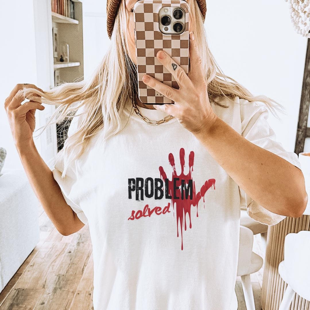 Problem Solved Bloody Hand Halloween T-shirt Retro Vintage Creepy Fall ...