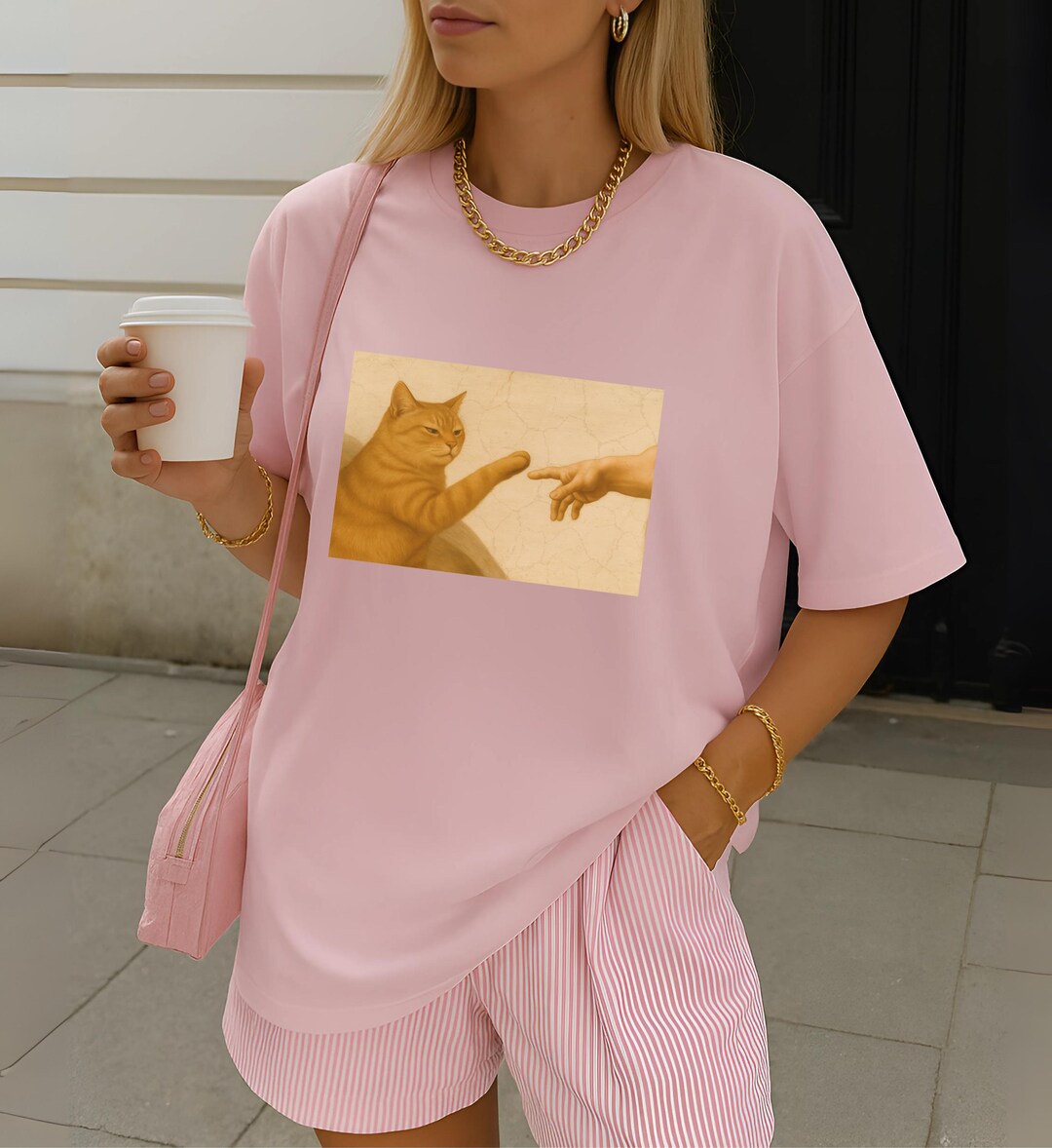 Creation of Adam Cat Meme Shirt Funny Art Parody Tee for Feminist Cat ...