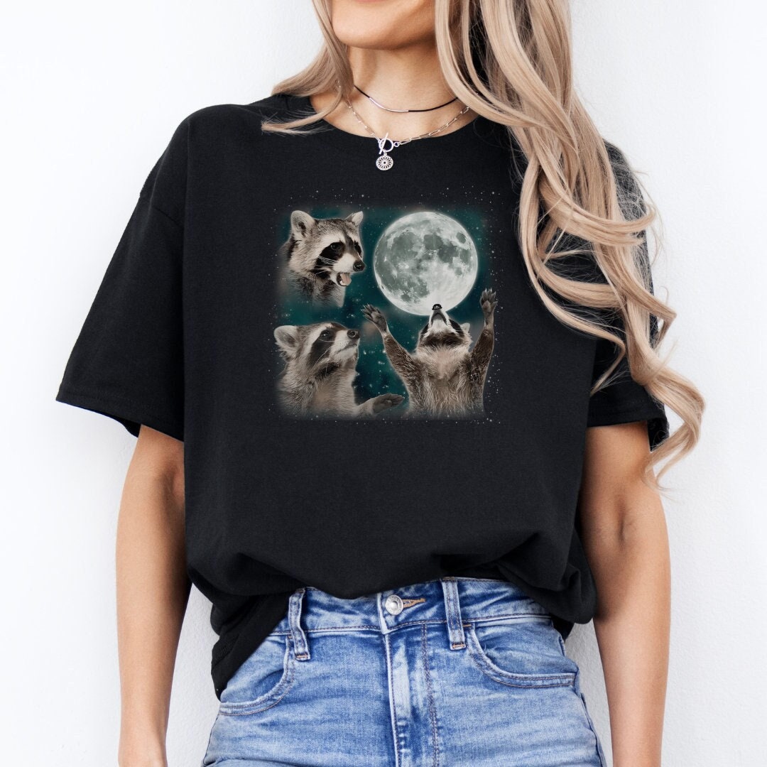 Three Racoon Moon Graphic T-shirt Vintage Oversized Shirts Retro Racoon ...