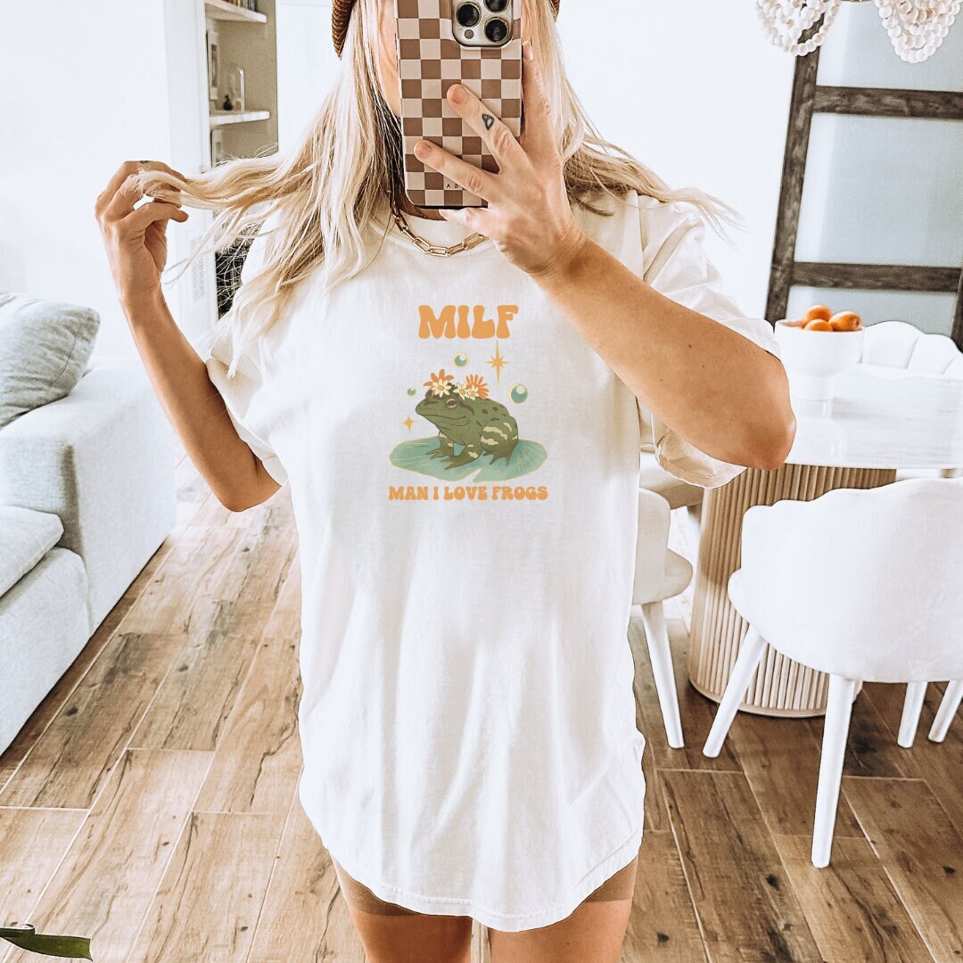 MILF Man I Love Frogs Retro Shirt Funny Froggy Shirt Cottagecore Meme Tee Oversized UNISEX T ...