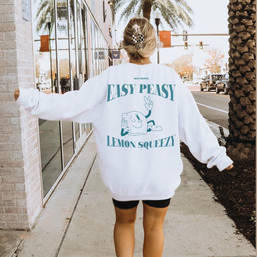 Easy Peasy Lemon Squeezy Crewneck Retro Lemon 90s Back Print Sweatshirt ...