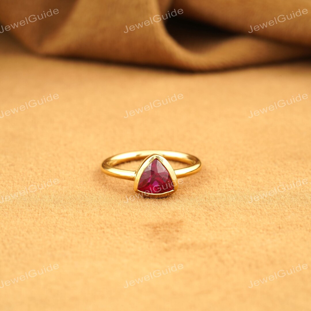 Trilliant Cut Ruby Engagement Ring Trilliant Shape Women Bezel Set Ring ...