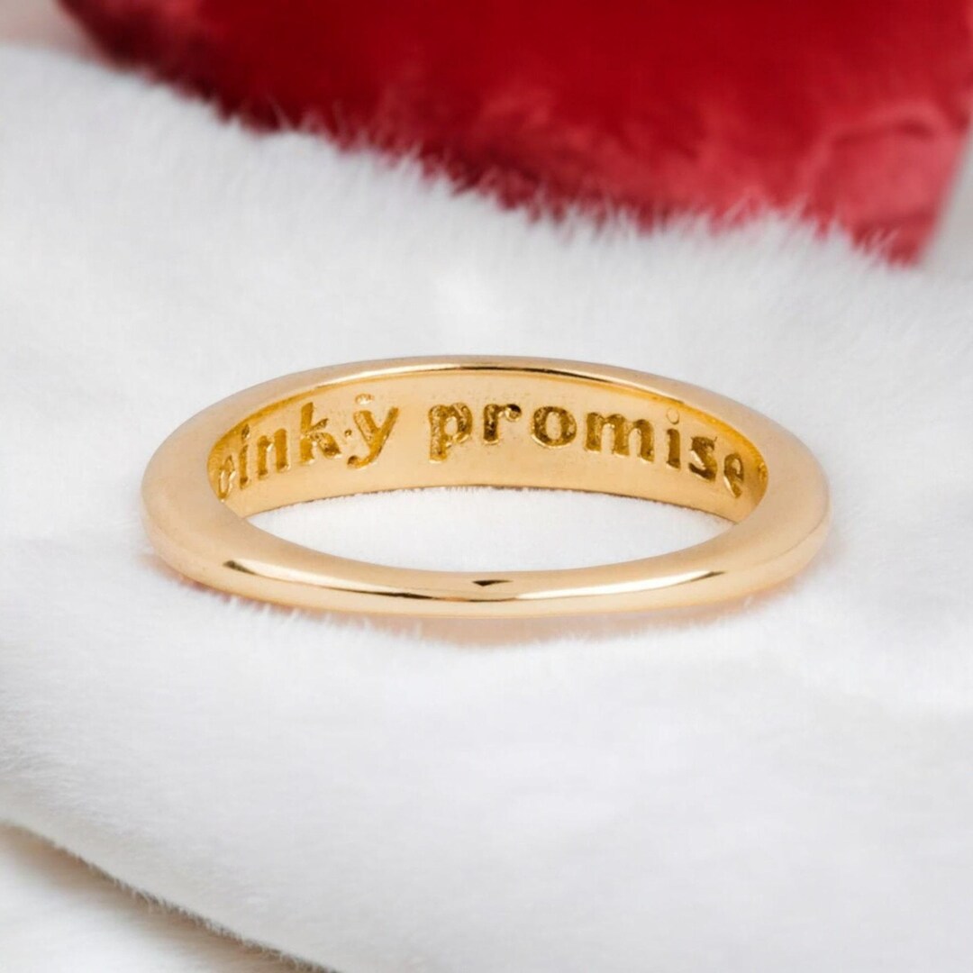Pinky Promise Ring Perfect for Couples as a Special Gift 14K Solid Gold Ring Hidden Engraved ...