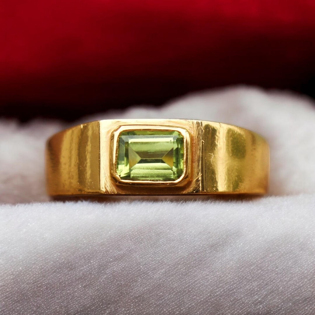 Men's Peridot Wedding Band Baguette Cut Peridot Band 14K Solid Gold ...