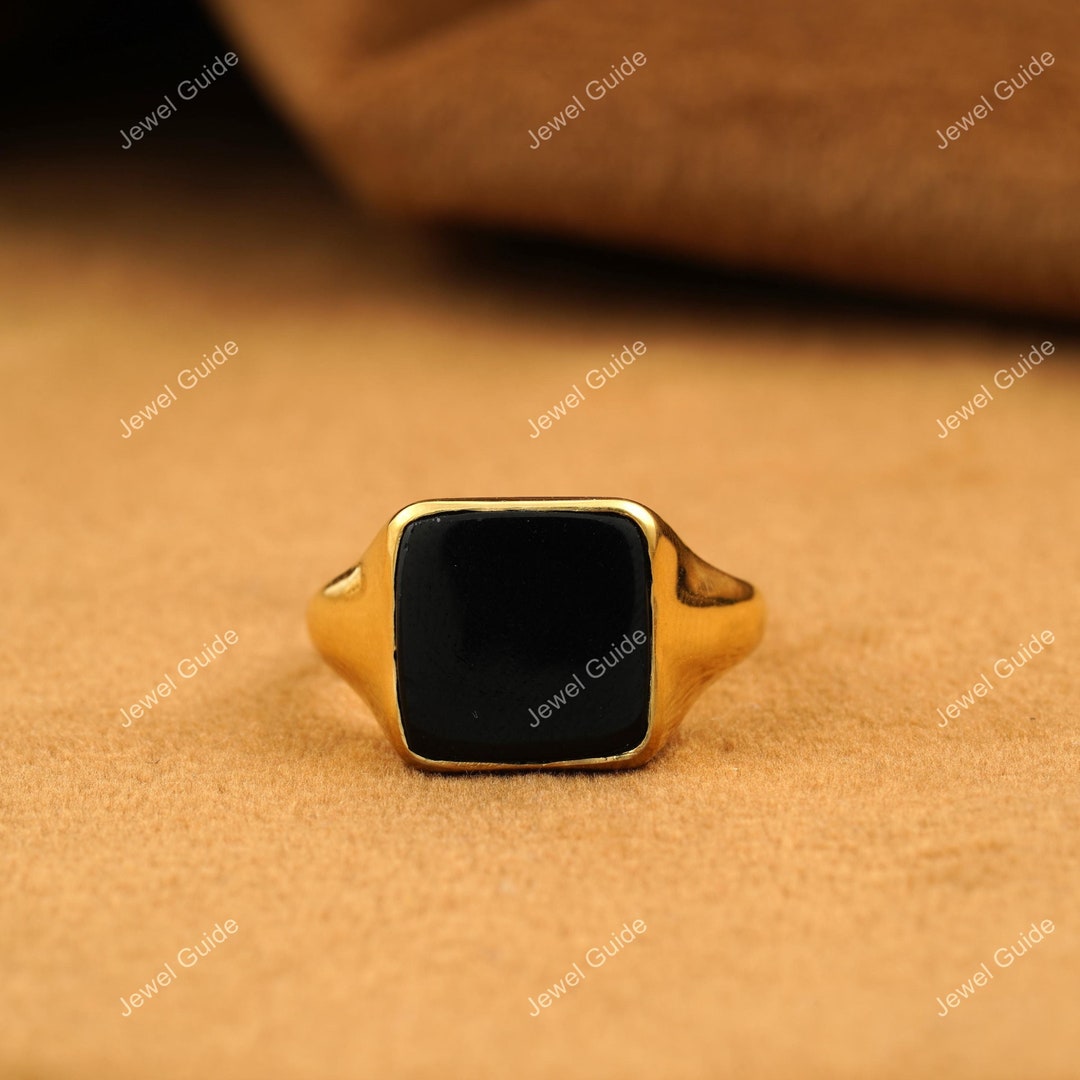 Black Signet Ring Black Onyx Statement Ring Onyx Signet Mens Ring 14k ...