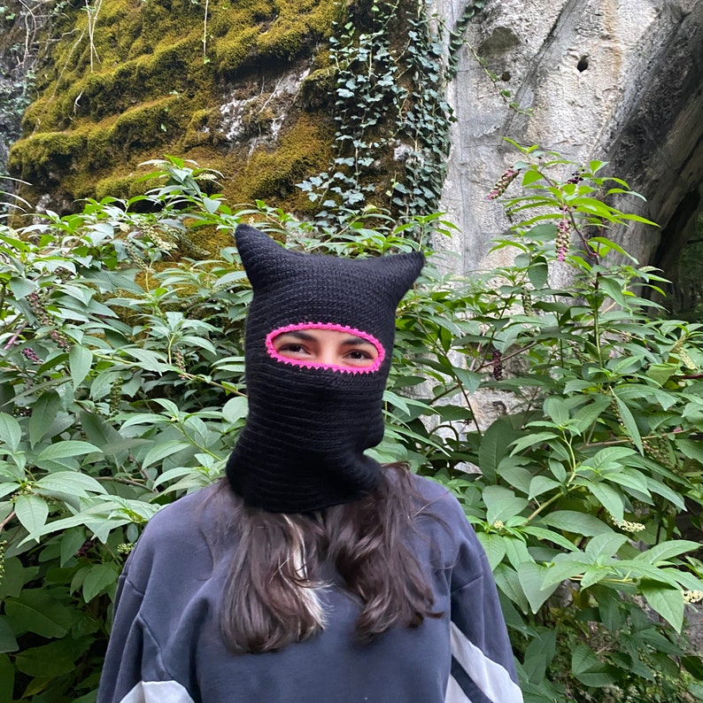 Hand Knitted Cat-eared Balaclava Hat Women's and - Etsy