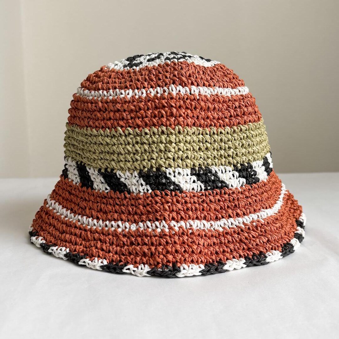 Handmade Straw Crochet Bucket Hat for Men and Women, Raffia Hand-knit ...