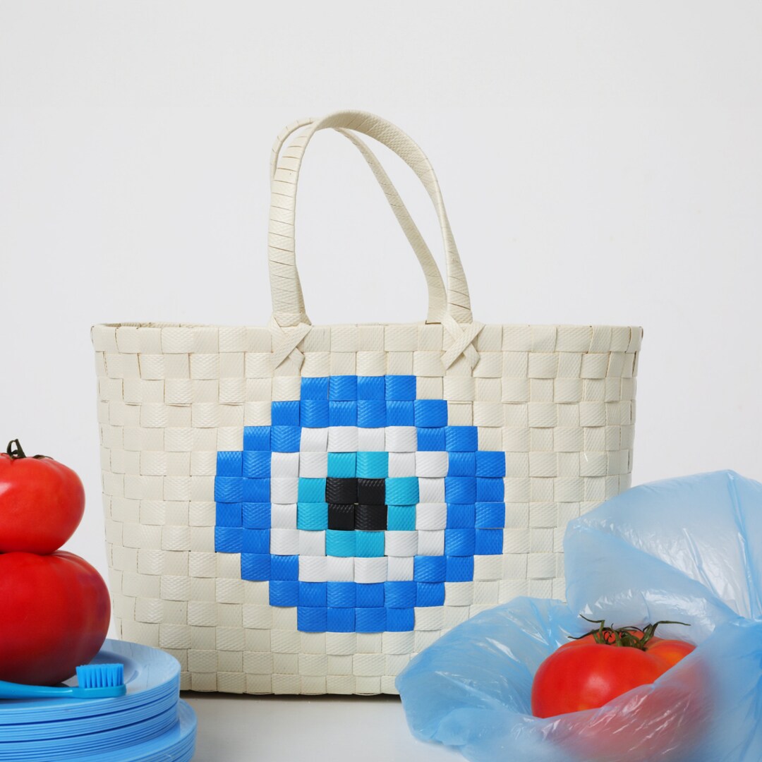 Monc: Evil Eye Beach and Market Bag, Woven Tote Bag, Sustainable ...