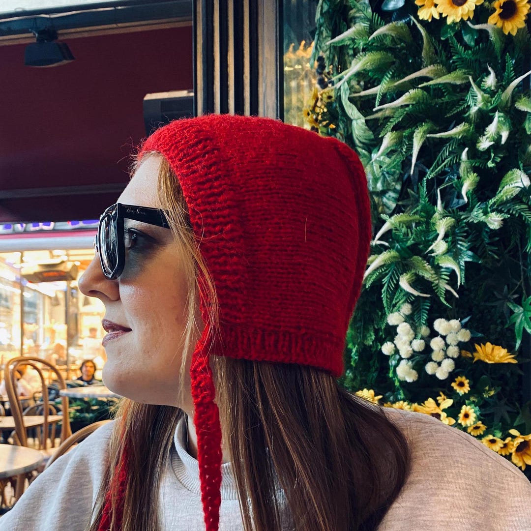 Handmade Adult Red Bow Tie Bonnet, Handmade Red Bonnet, Unisex Bonnet ...