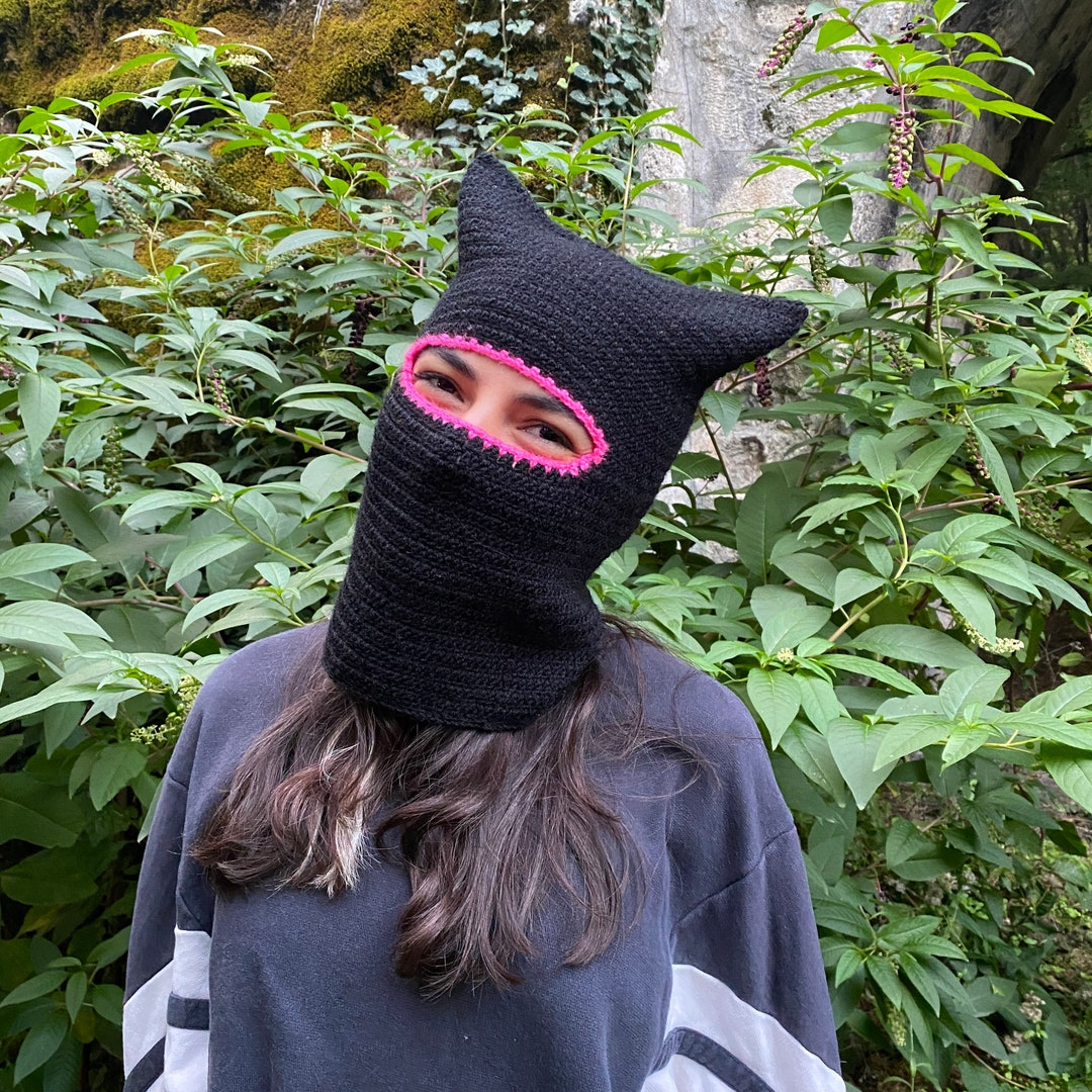 Hand Knitted Cat-eared Balaclava Hat, Women's and Men's Knit Hat ...