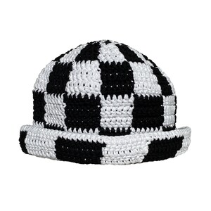 Black and White Hand Knit Checkered Bucket Hat, Dua Lipa Trendy Bucket ...