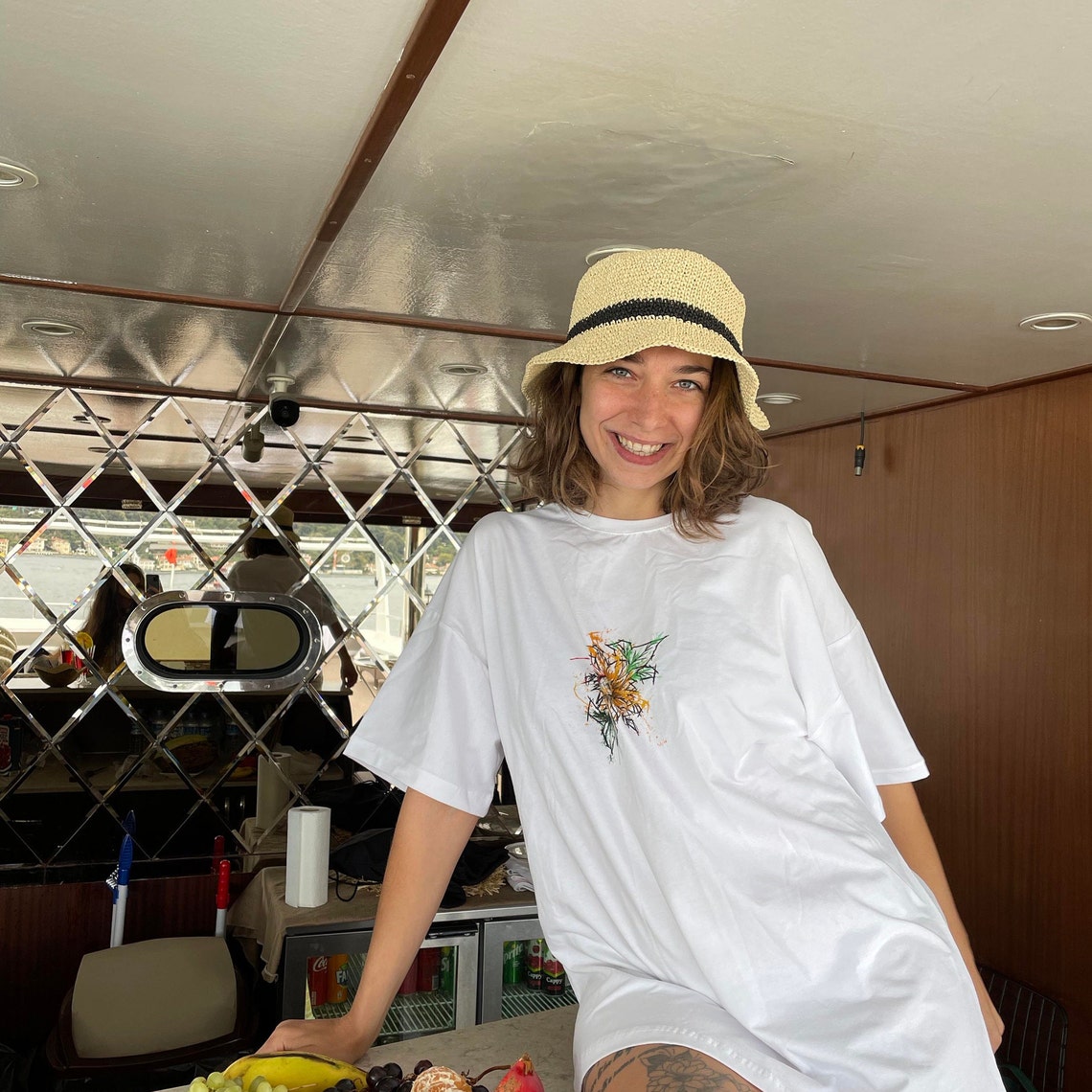 Black Stripes Wicker Raffia Bucket Hat Summer Cap Gift for | Etsy