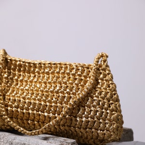Kira Bag Gold Color Baguette Handwoven, Metallic Woven Bag, Elegant and ...