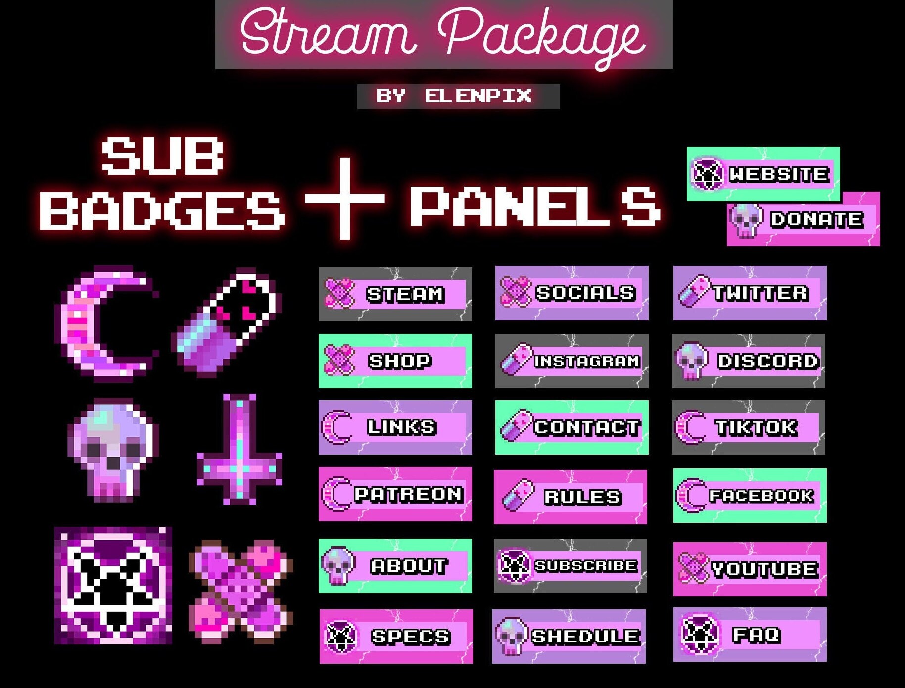 20 Panels 6 Sub Badges // Pastel Goth Stream Package // | Etsy