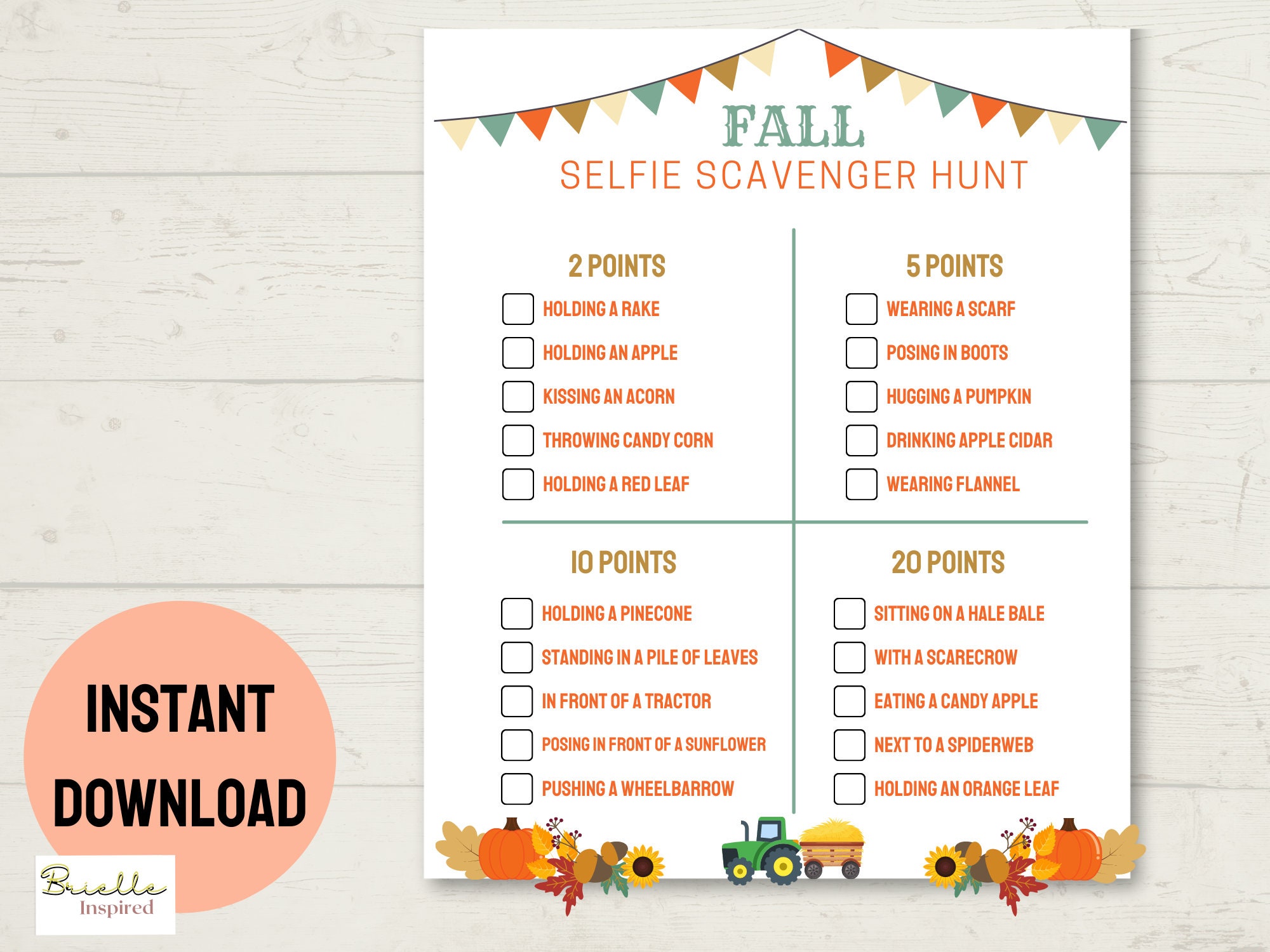 Fall Selfie Scavenger Hunt Printable Game - Etsy