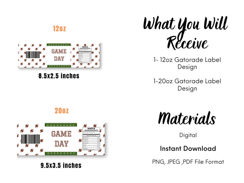 Football Gatorade Bottle Label Template - Etsy
