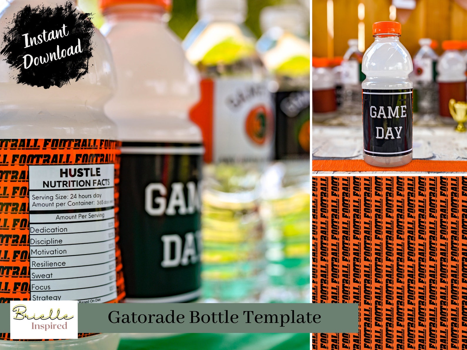 Football Gatorade Bottle Label Template - Etsy