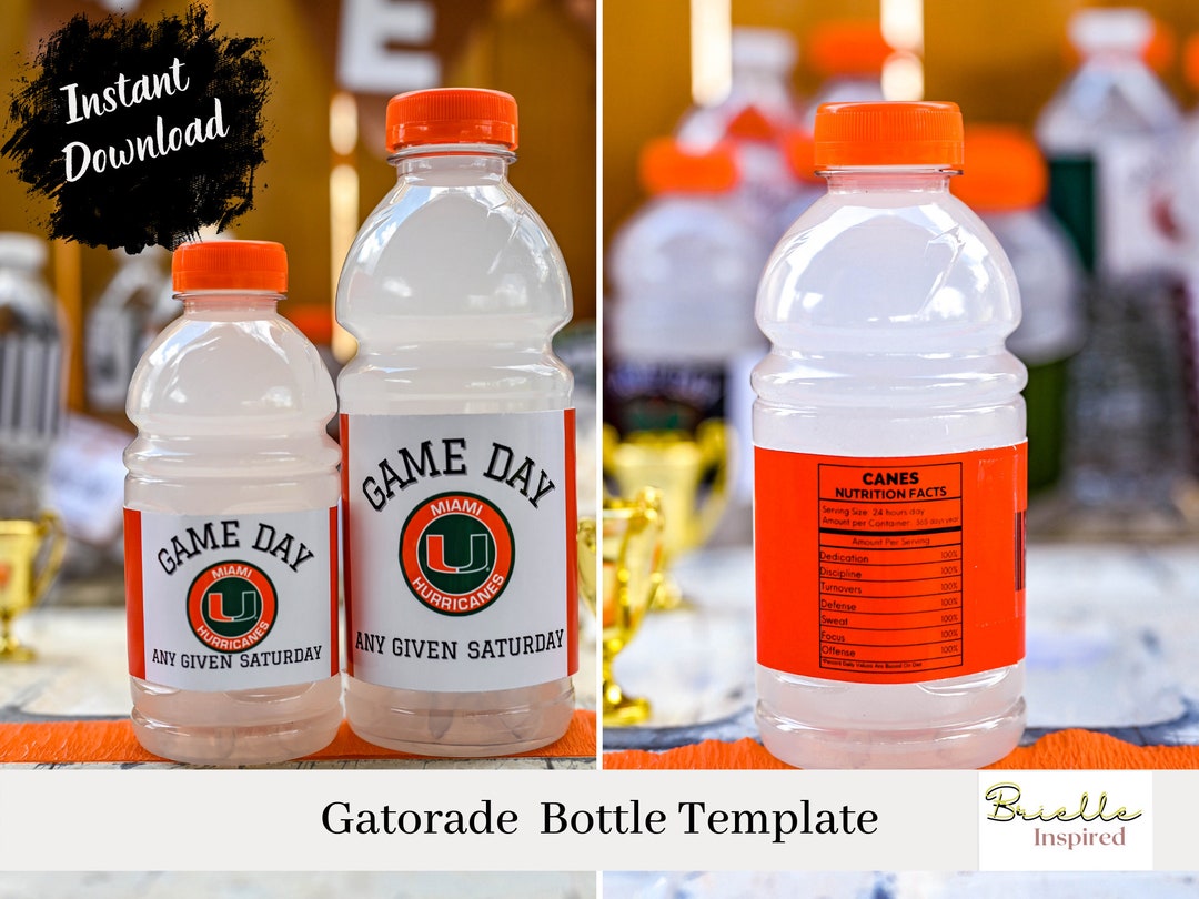 Miami Hurricane's Gatorade Bottle Label Template - Etsy
