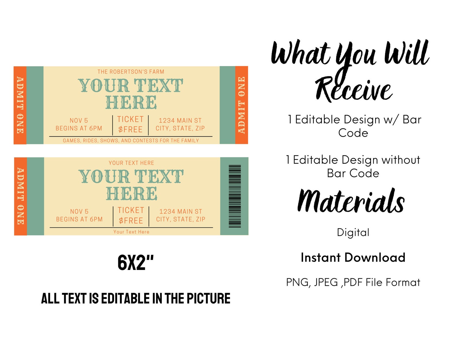 Editable Event Ticket, Printable Event Tickets - Etsy