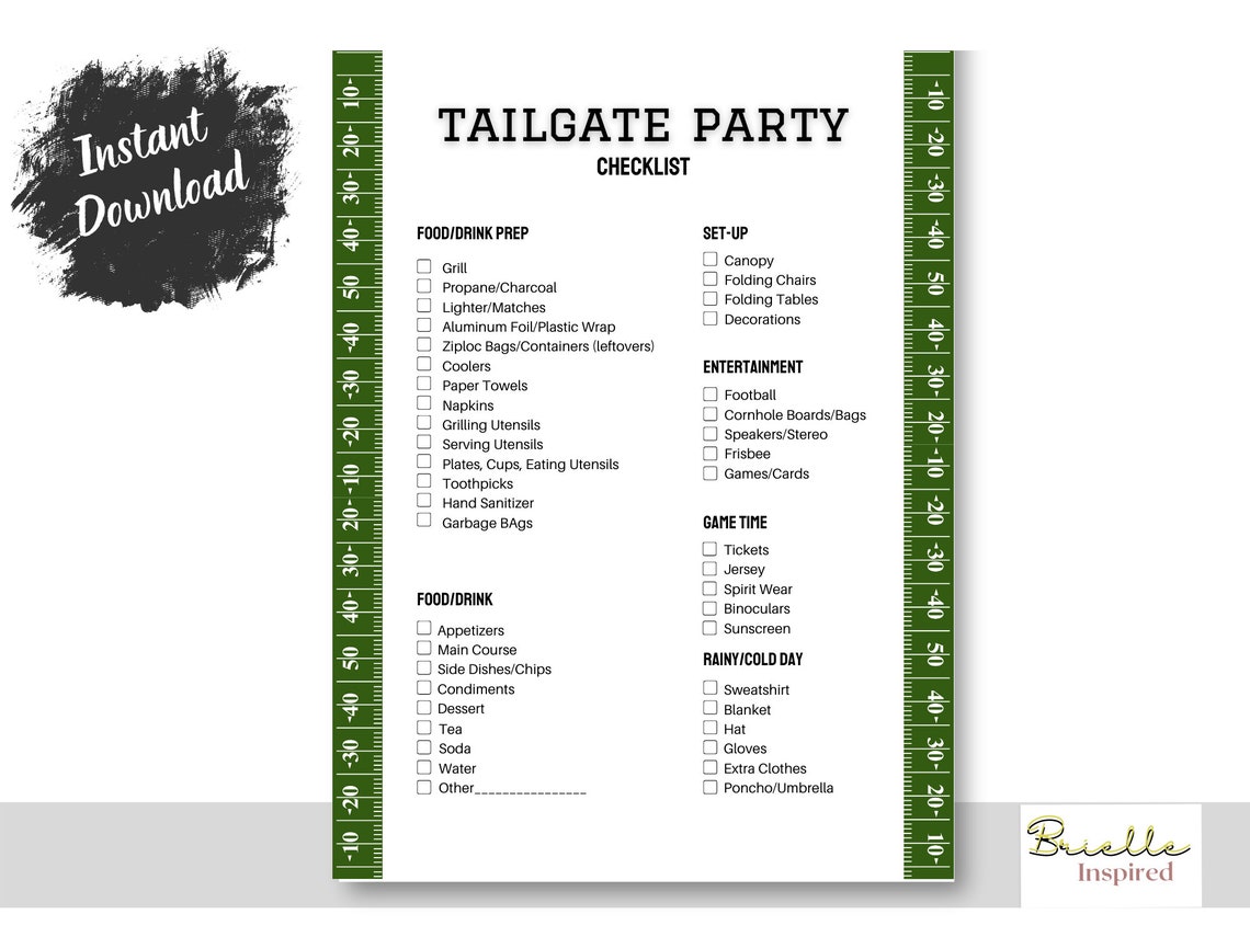 Tailgate Party Football Checklist - Etsy